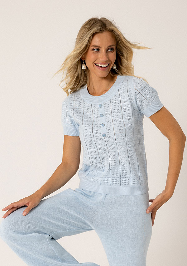 SS-2500 Ажурный трикотажный джемпер с коротким рукавом купить в магазинах Mozart